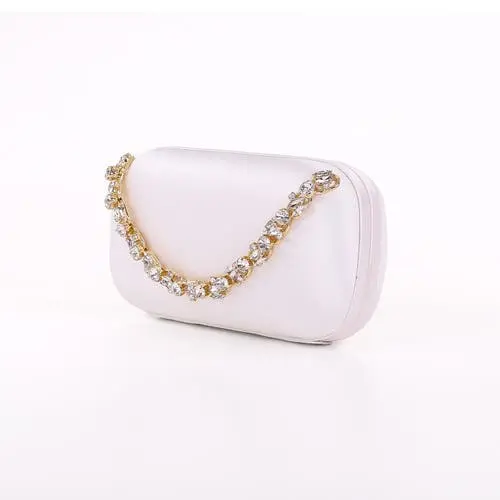 Badgley Mischka Celestine Satin Minaudiere With Crystal Necklace Handslip