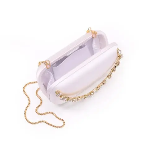 Badgley Mischka Celestine Satin Minaudiere With Crystal Necklace Handslip