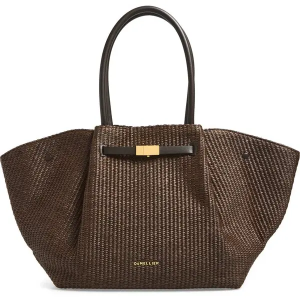 DEMELLIER The New York East/west Raffia Tote - Espresso