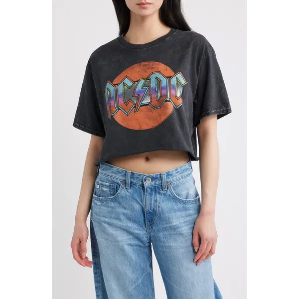 Junk Food Ac/dc 1979 Graphic Crop T-shirt - Black
