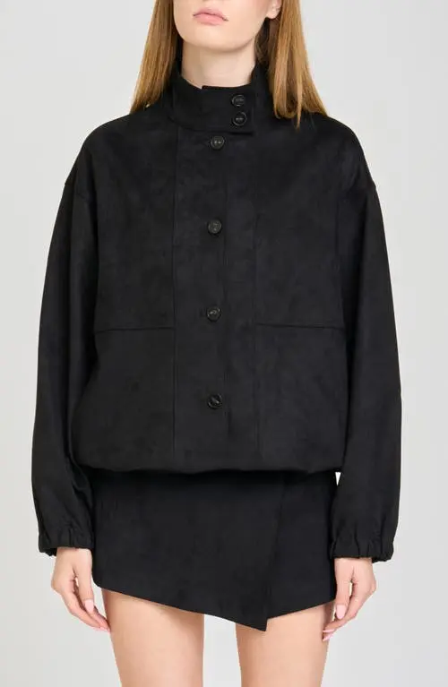 WAYF Parker Faux Suede Bomber Jacket - Black
