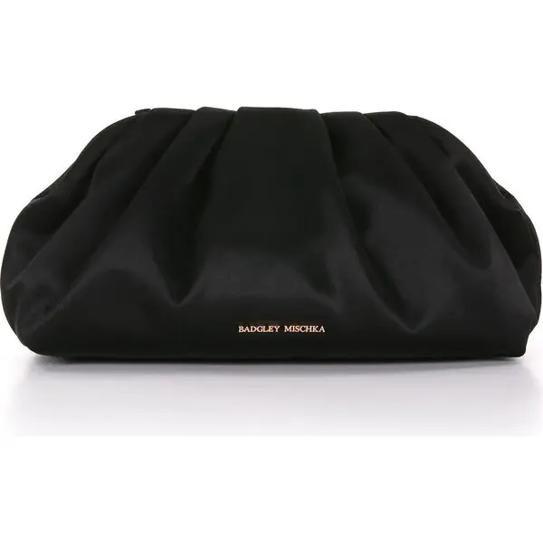 Badgley Mischka Audrey Silk Satin Zipper Top Pouch Clutch - Black