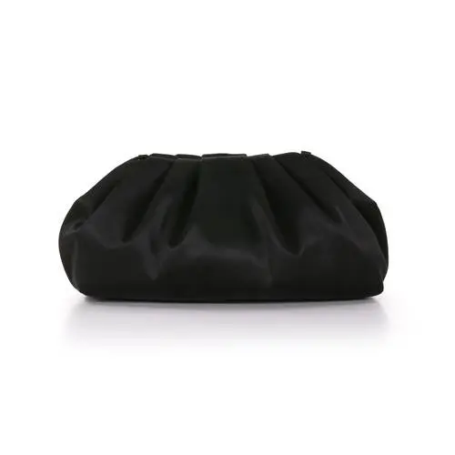 Badgley Mischka Audrey Silk Satin Zipper Top Pouch Clutch - Black