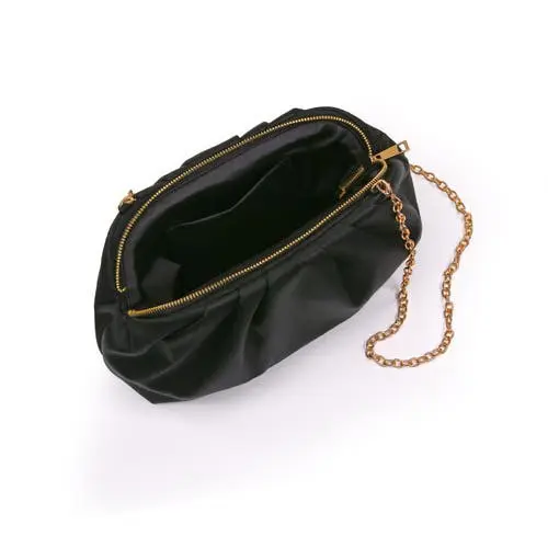Badgley Mischka Audrey Silk Satin Zipper Top Pouch Clutch - Black