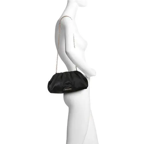 Badgley Mischka Audrey Silk Satin Zipper Top Pouch Clutch - Black