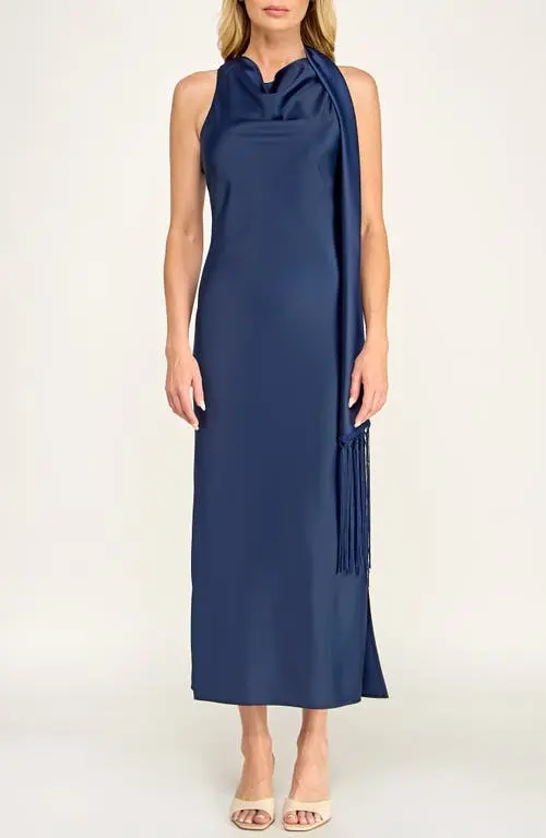SOCIALITE Sash Detail Satin Maxi Dress - Navy