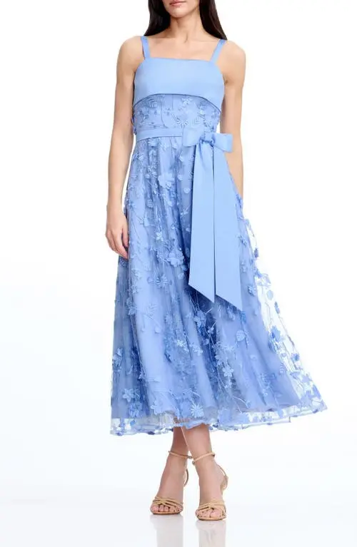 Dress The Population Leona Embroidered Tulle Midi Dress - Sky