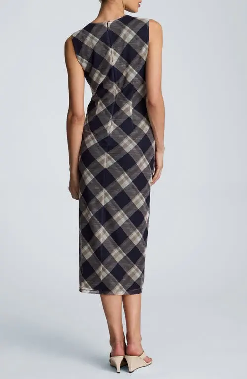 KENNETH COLE Ruched Plaid Midi Dress