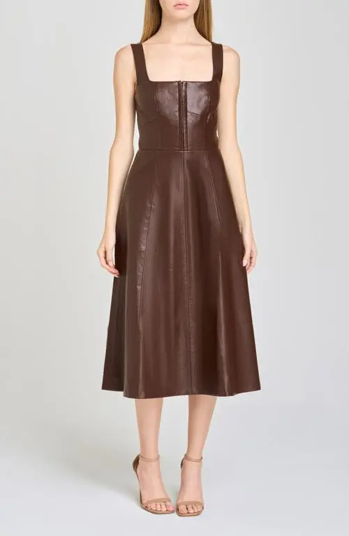 WAYF Leonie Faux Leather Fit & Flare Midi Dress - Espresso