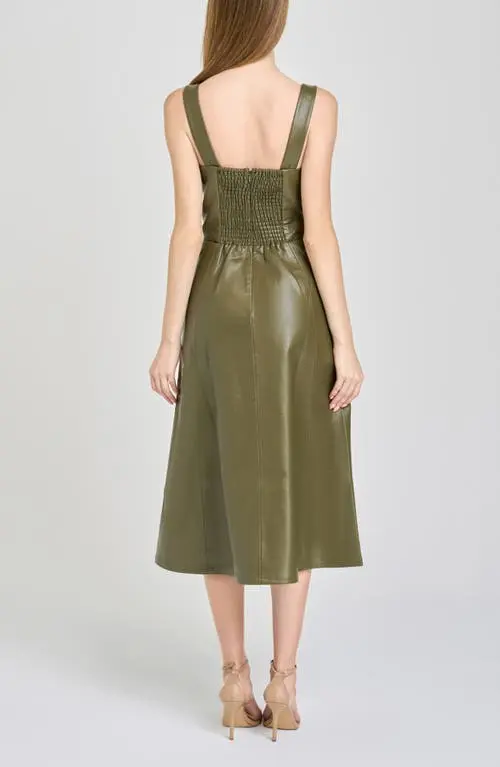 WAYF Leonie Faux Leather Fit & Flare Midi Dress - Olive