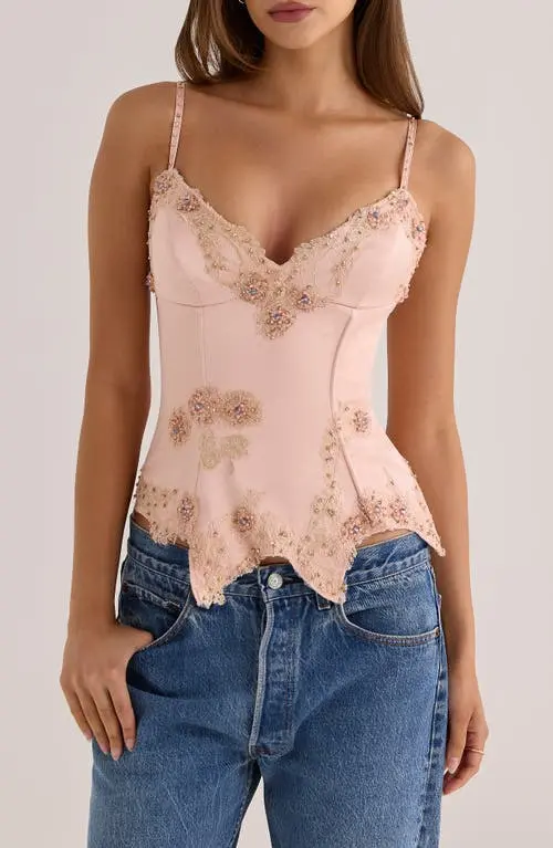 House Of Cb Saloma Embellished Satin Corset Top - Blush