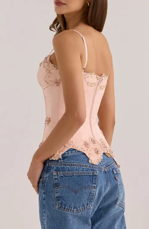 House Of Cb Saloma Embellished Satin Corset Top