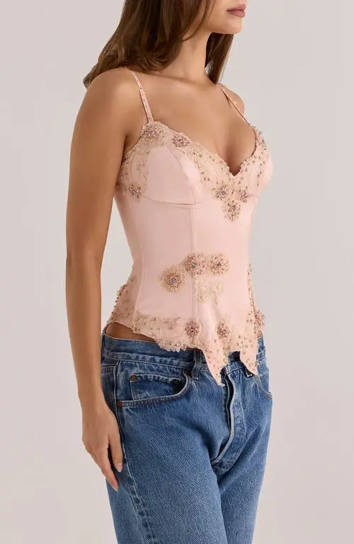 House Of Cb Saloma Embellished Satin Corset Top