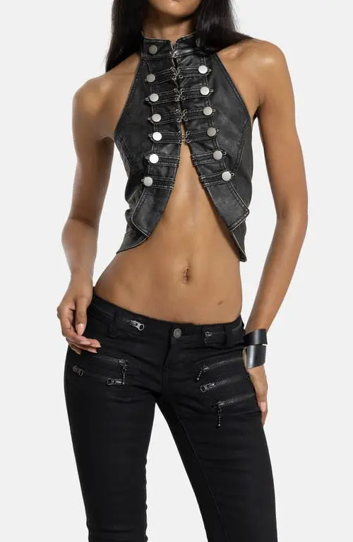 JADED LONDON Military Halter Faux Leather Top