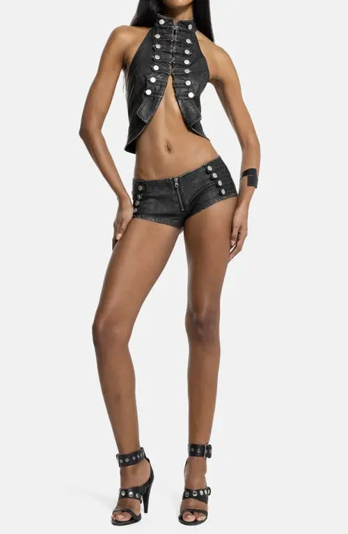 JADED LONDON Military Halter Faux Leather Top