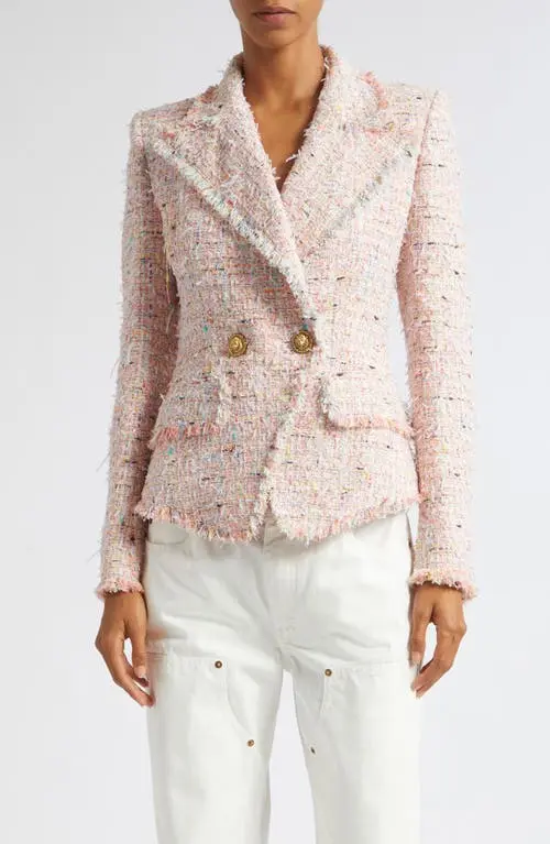 Balmain Double-breasted Tweed Jacket With Fringed Lapels