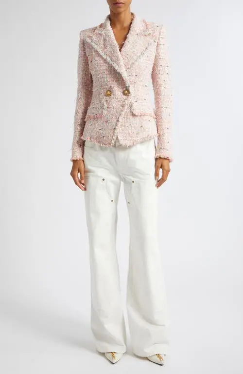 Balmain Double-breasted Tweed Jacket With Fringed Lapels
