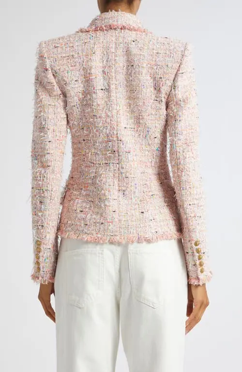 Balmain Double-breasted Tweed Jacket With Fringed Lapels