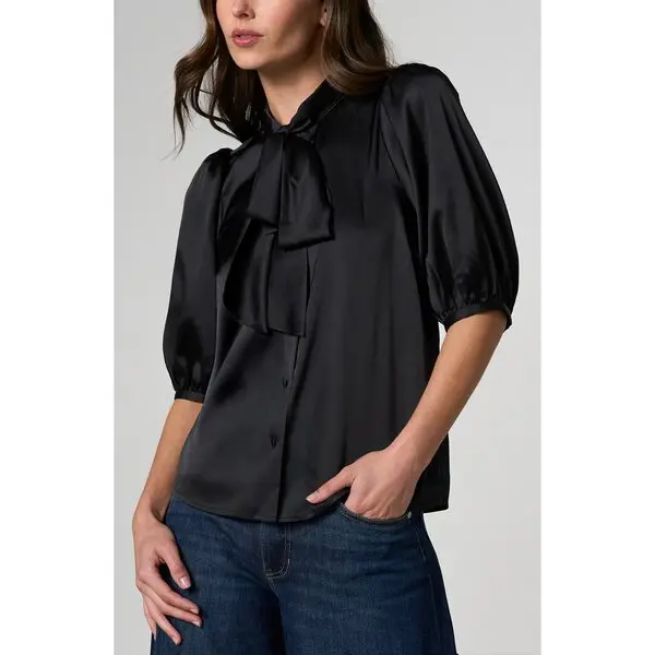LIVERPOOL Tie Neck Puff Sleeve Satin Blouse
