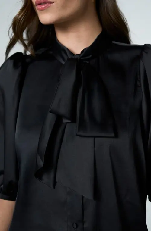 LIVERPOOL Tie Neck Puff Sleeve Satin Blouse