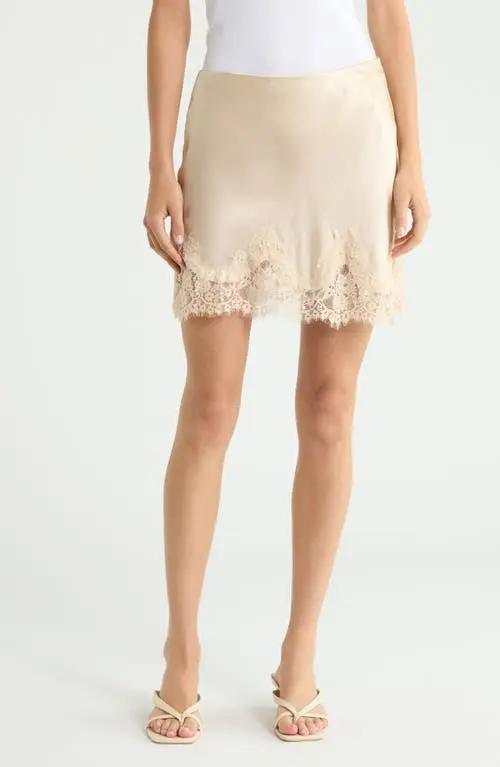 REFORMATION Silk Lace Trim Mini Skirt - Almond