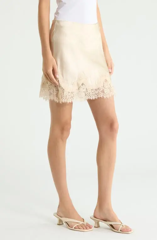 REFORMATION Silk Lace Trim Mini Skirt