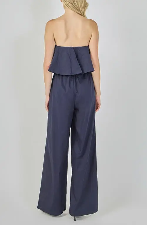 Endless Rose Strapless Pintucked Wide-leg Jumpsuit