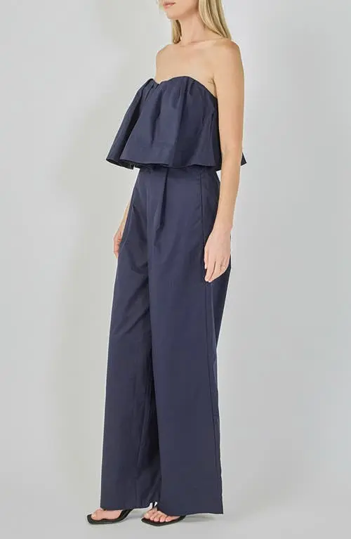 Endless Rose Strapless Pintucked Wide-leg Jumpsuit