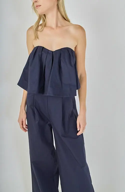 Endless Rose Strapless Pintucked Wide-leg Jumpsuit