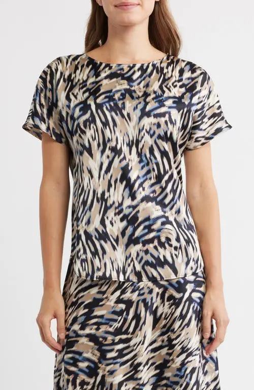 Anne Klein Print Bateau Neck Top