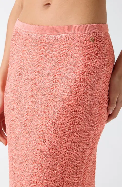 Guess Pointelle Knit Sequin Midi Skirt - Bright Coral