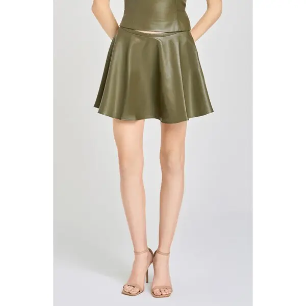 WAYF Veronica Faux Leather Miniskirt - Olive