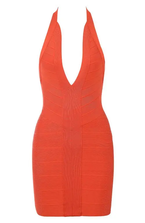 House Of Cb Plunge Halter Bandage Mini Dress