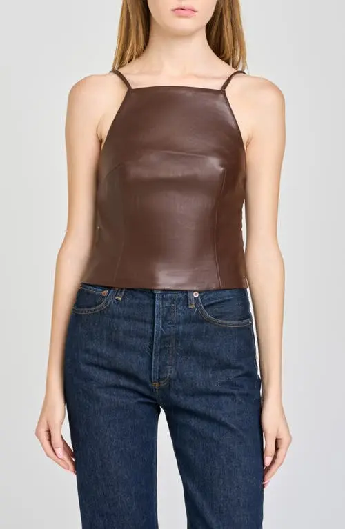 WAYF Veronica Faux Leather Camisole - Chocolate