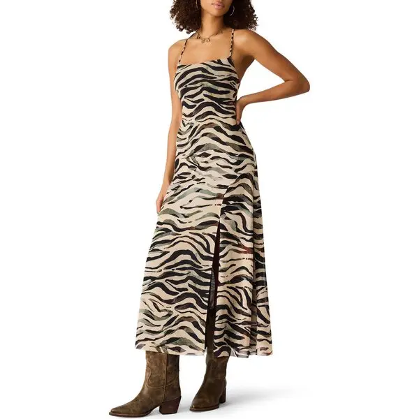 Steve Madden Adella Strappy Zebra Print Maxi Dress - Caramel Zebra
