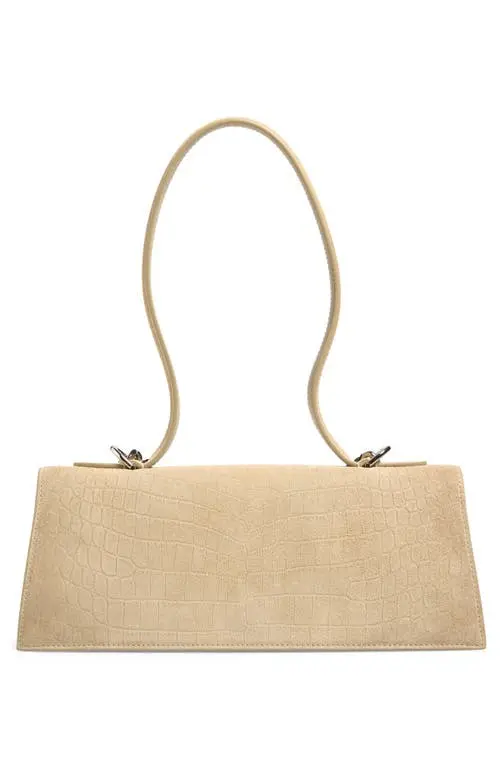 Alexander McQueen Jeweled Croc Embossed Suede Top Handle Bag - Zinc