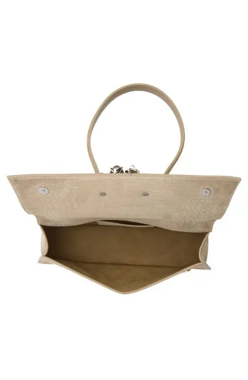 Alexander McQueen Jeweled Croc Embossed Suede Top Handle Bag - Zinc