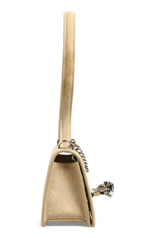 Alexander McQueen Jeweled Croc Embossed Suede Top Handle Bag - Zinc