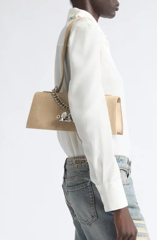 Alexander McQueen Jeweled Croc Embossed Suede Top Handle Bag