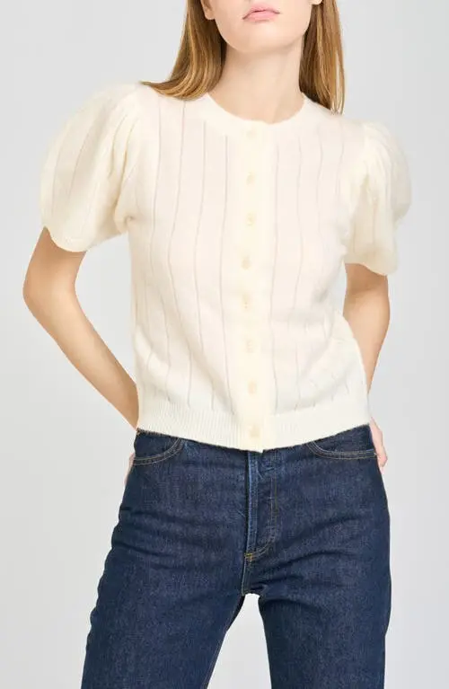 WAYF Bridget Puff Sleeve Cardigan - Ivory