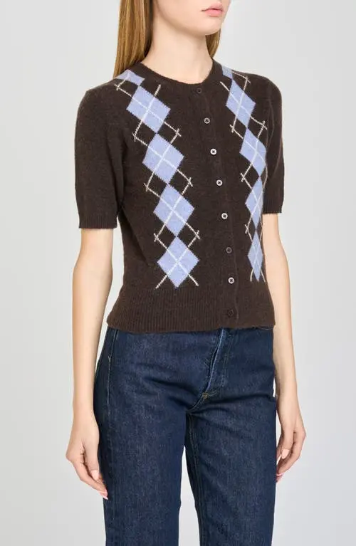 WAYF Esther Short Sleeve Cardigan - Brown/blue