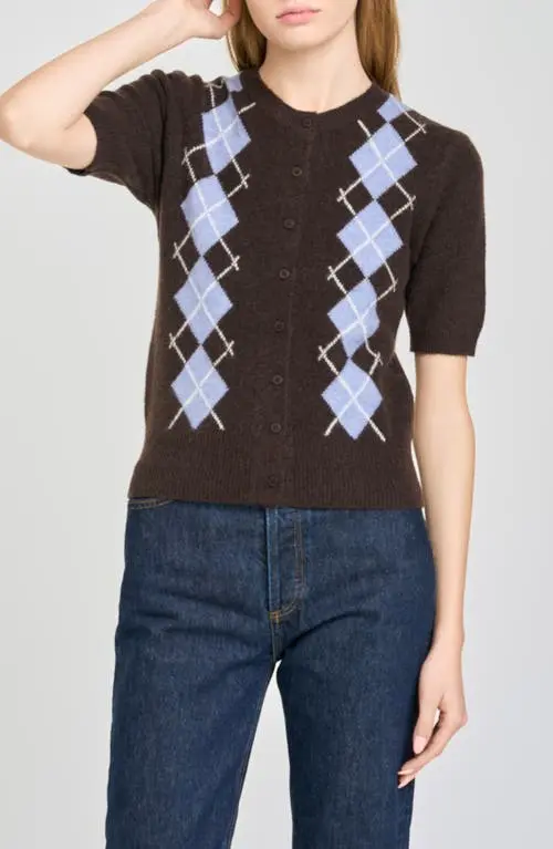 WAYF Esther Short Sleeve Cardigan - Brown/blue