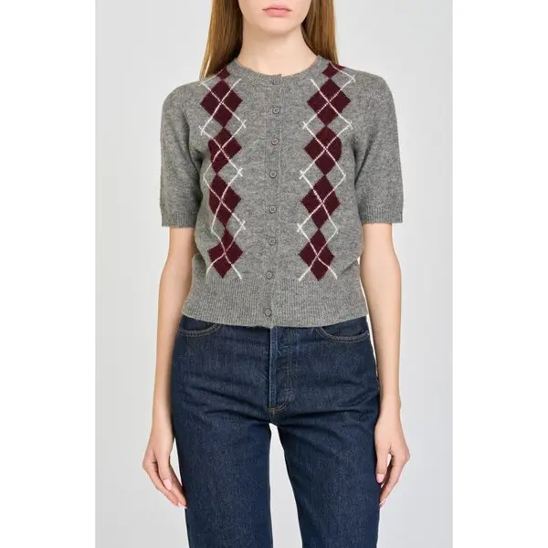 WAYF Esther Short Sleeve Cardigan - Grey