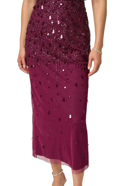 Adrianna Papell Beaded Flutter Sleeve Mesh Midi Dress