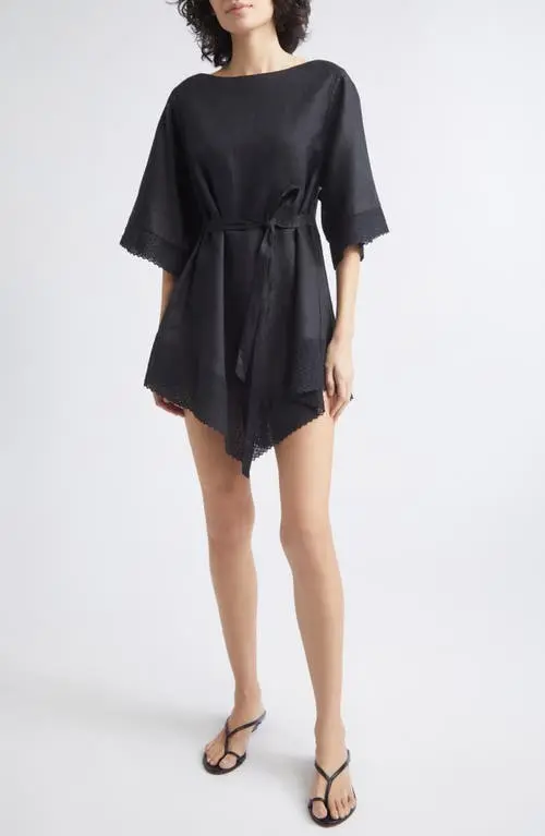 Posse Alfie Linen Caftan Minidress With Lace Trim
