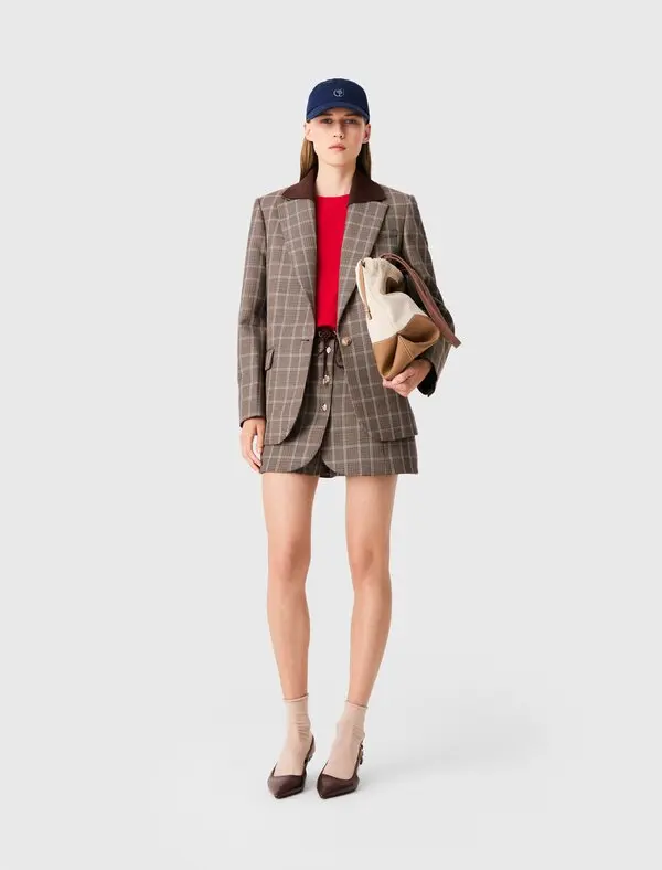 Maje Check Jacket With Removable Collar