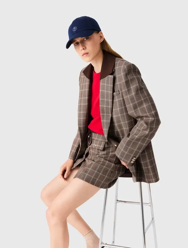 Maje Check Jacket With Removable Collar