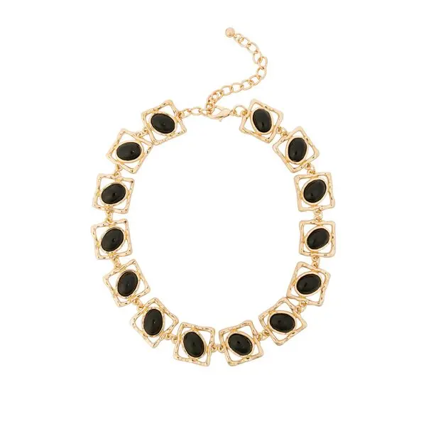 Saachi Geometric Frame Cabochon Necklace - Black