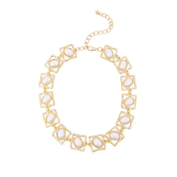 Saachi Geometric Frame Cabochon Necklace - White