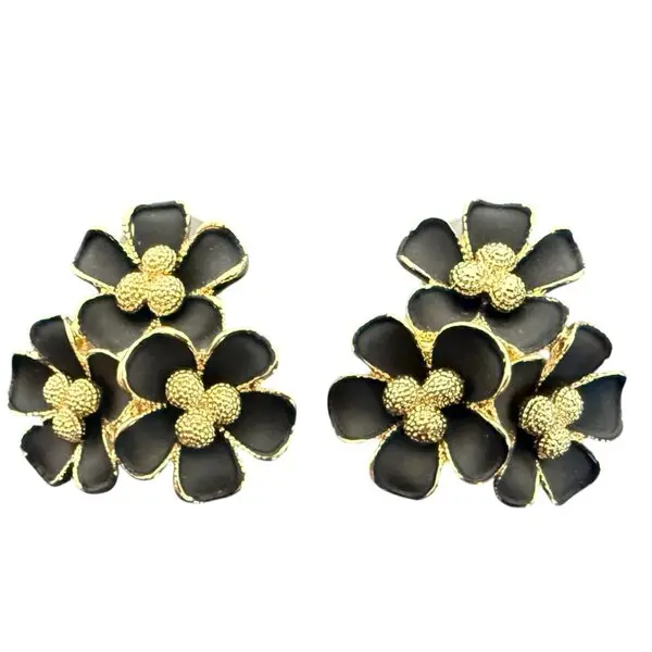 1610ISTANBUL Noir Flora Earrings - Gold
